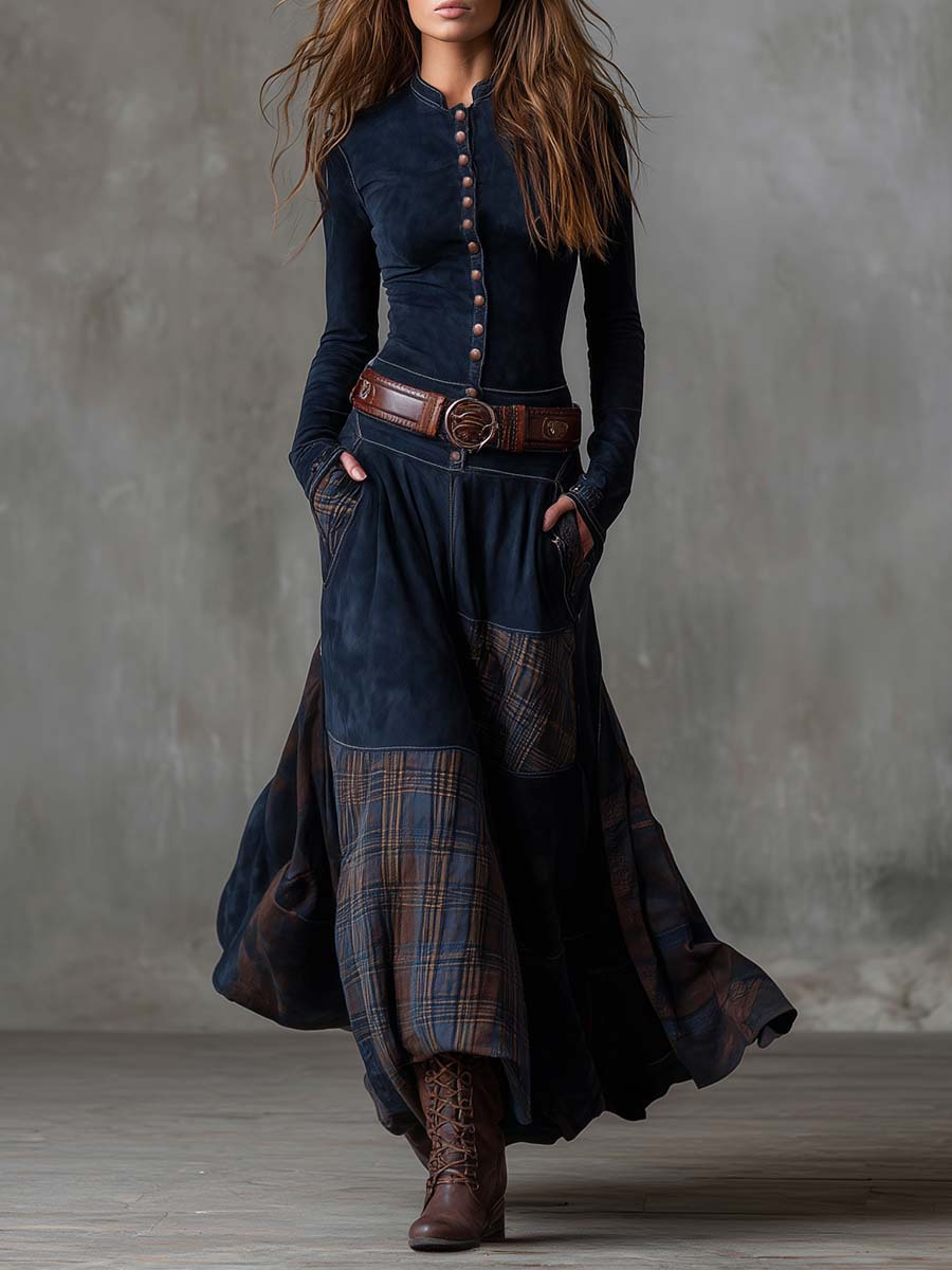 Rufiza | Figurbetontes Wildleder Maxikleid mit Gürtelakzent – SOLAF MODE