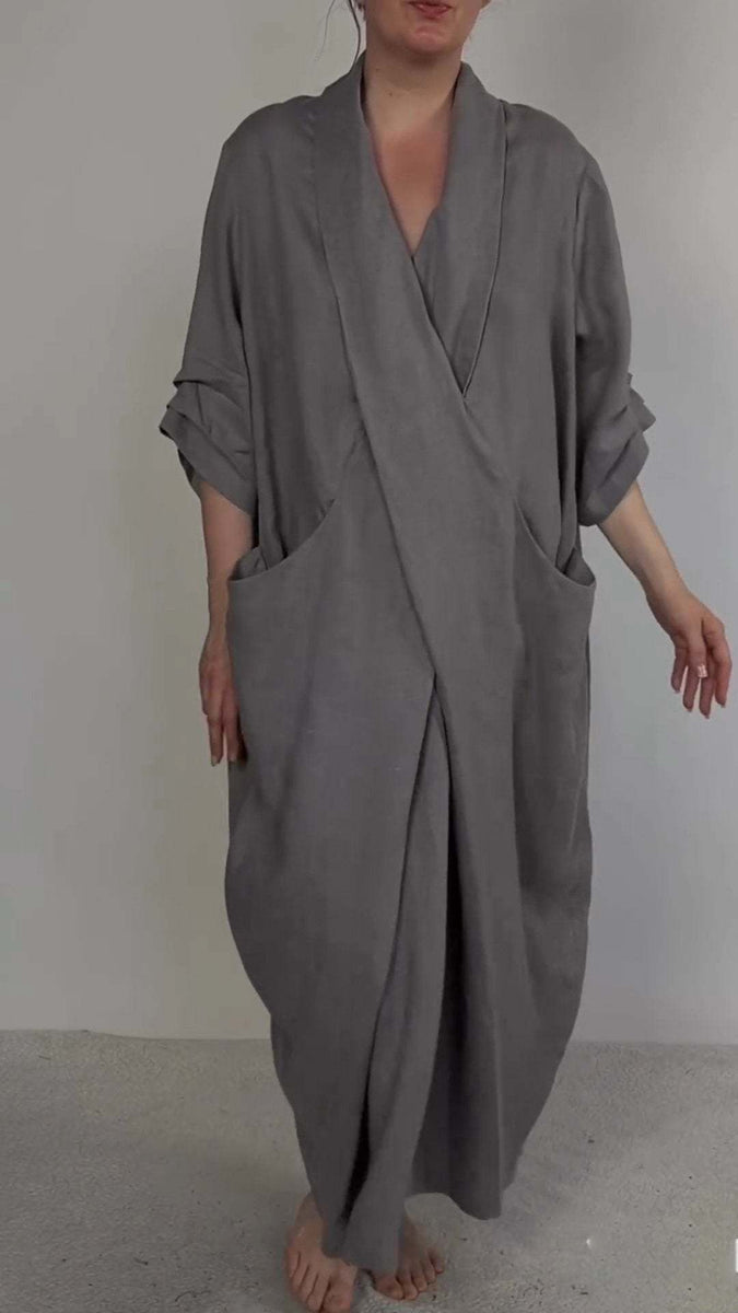 Aiya | Elegantes minimalistisches Kleid mit Tasche und V-Ausschnitt ...